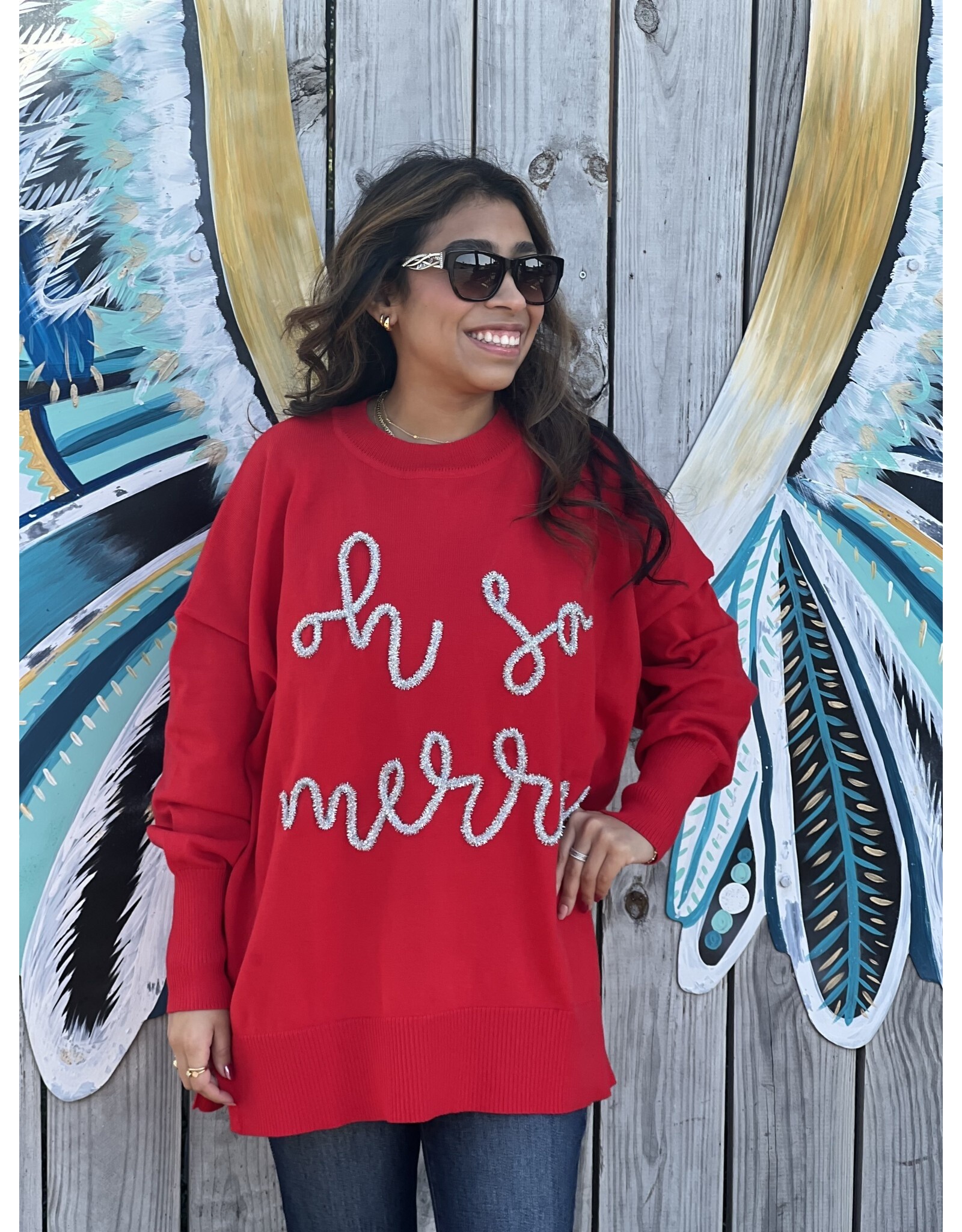 Red Sparkle Oh So Merry Sweatshirt - Rhinestone Angel