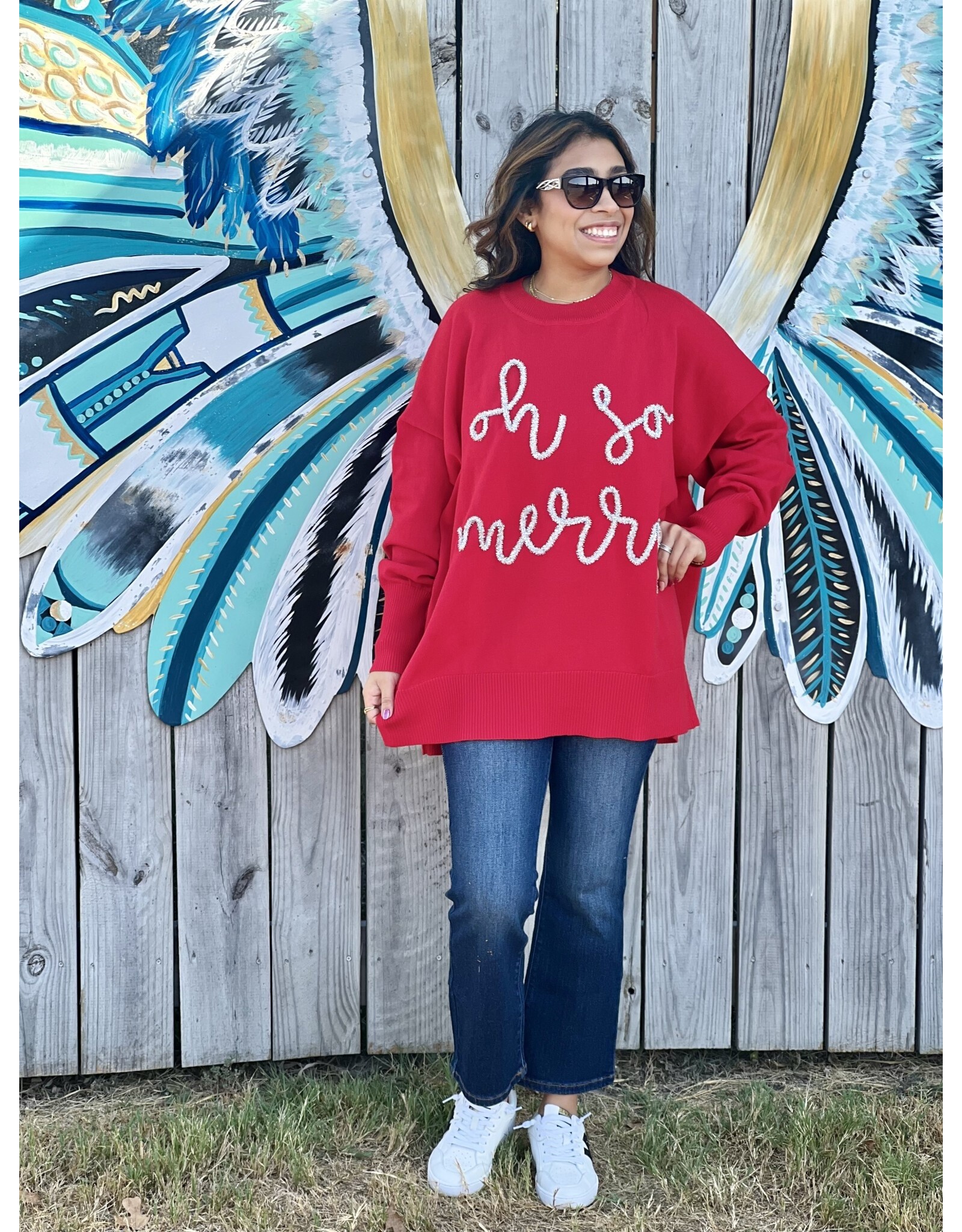 Red Sparkle Oh So Merry Sweatshirt - Rhinestone Angel