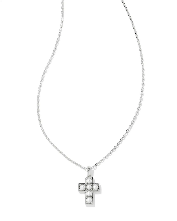 Kendra Scott Pearl Cross Rhod White Pearl Necklace - Rhinestone Angel