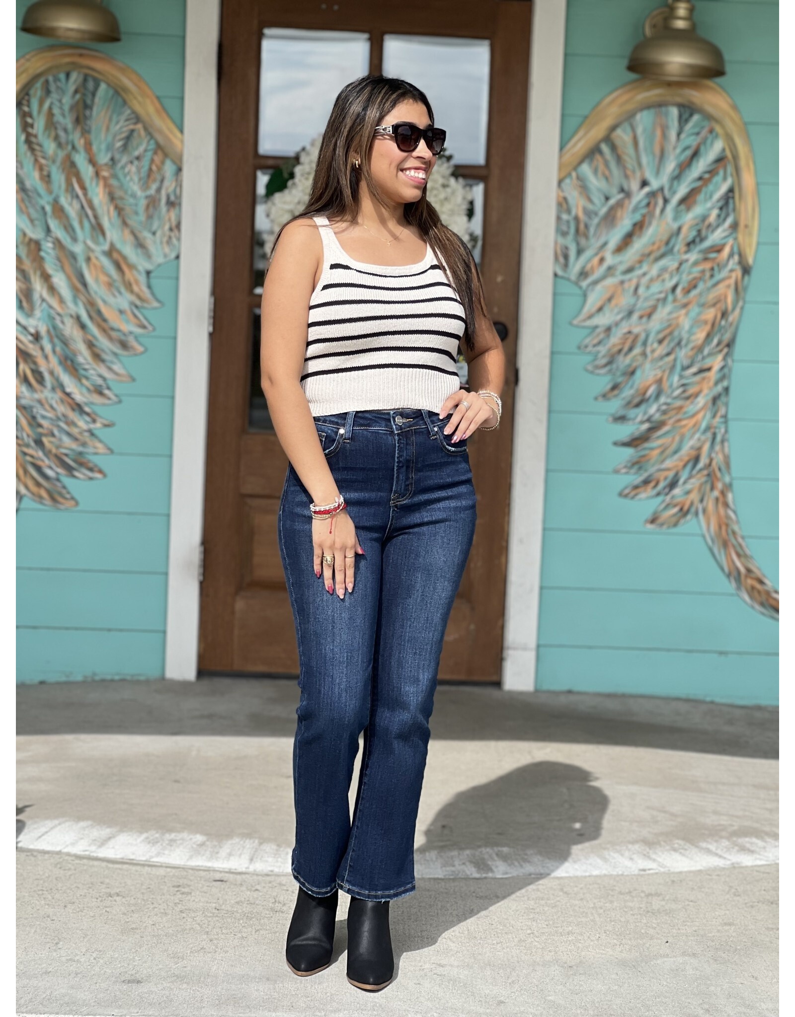 Natural Black Striped Tank - Rhinestone Angel