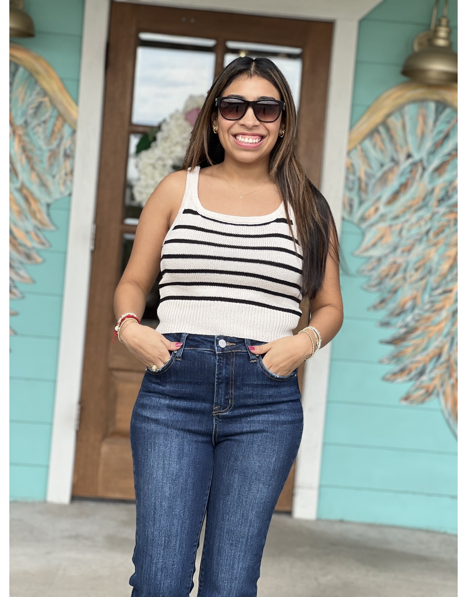 Natural Black Striped Tank - Rhinestone Angel