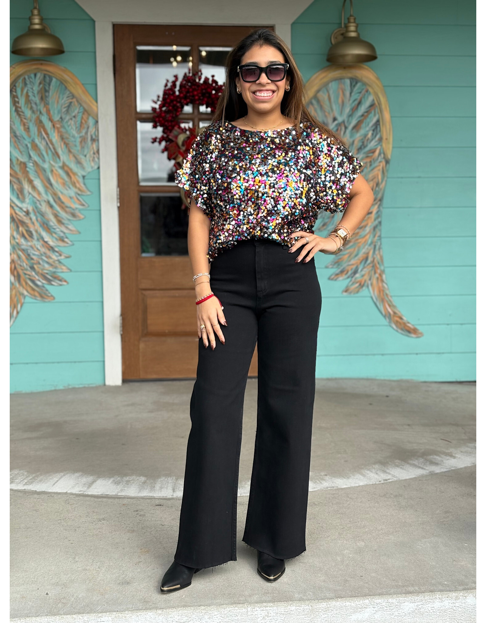 Multi Sequin Dolman Top - Rhinestone Angel