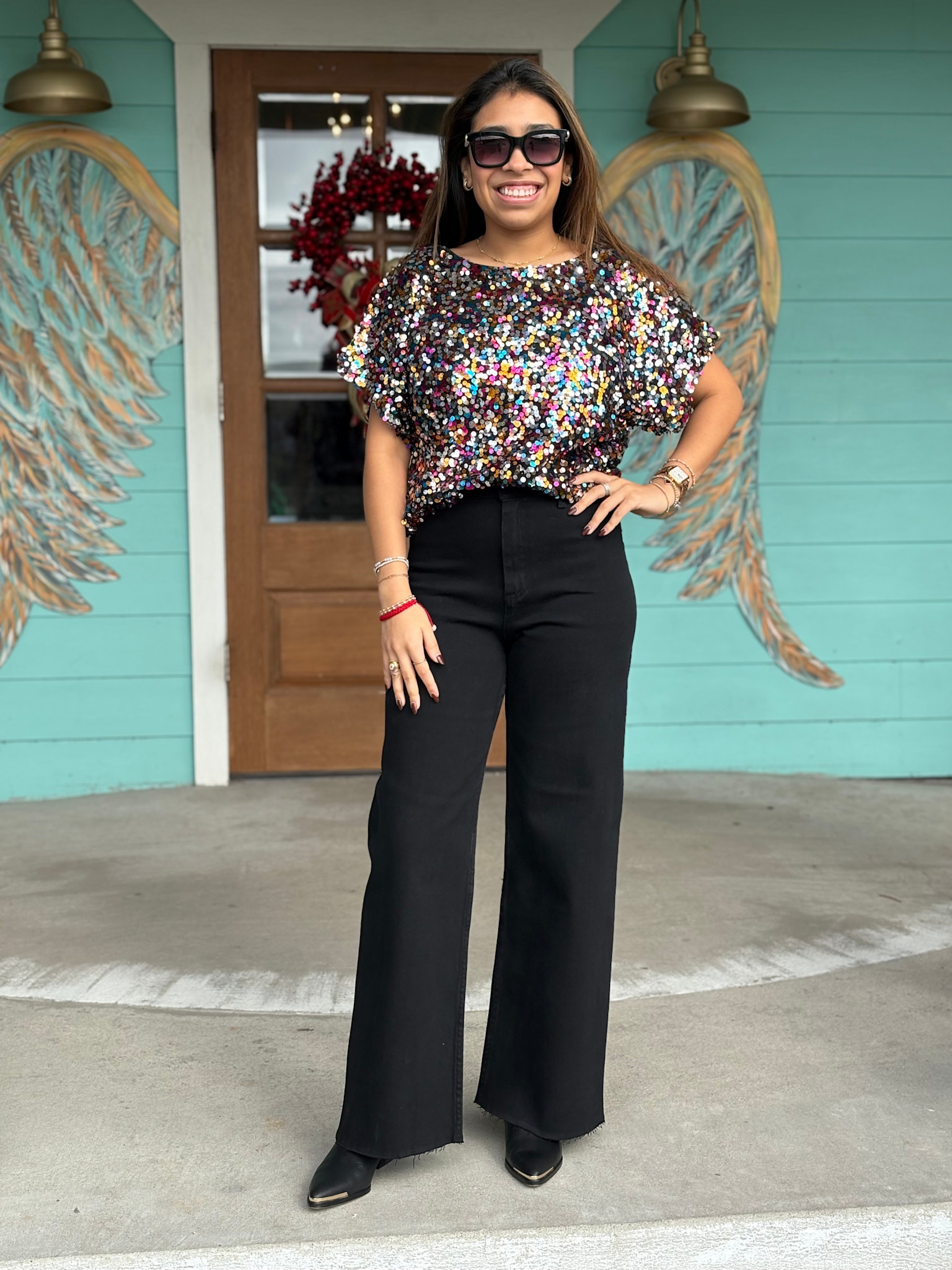 Multi Sequin Dolman Top - Rhinestone Angel