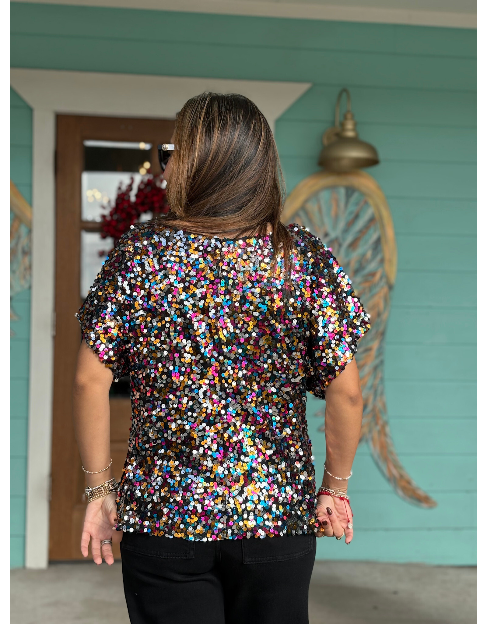 Multi Sequin Dolman Top - Rhinestone Angel