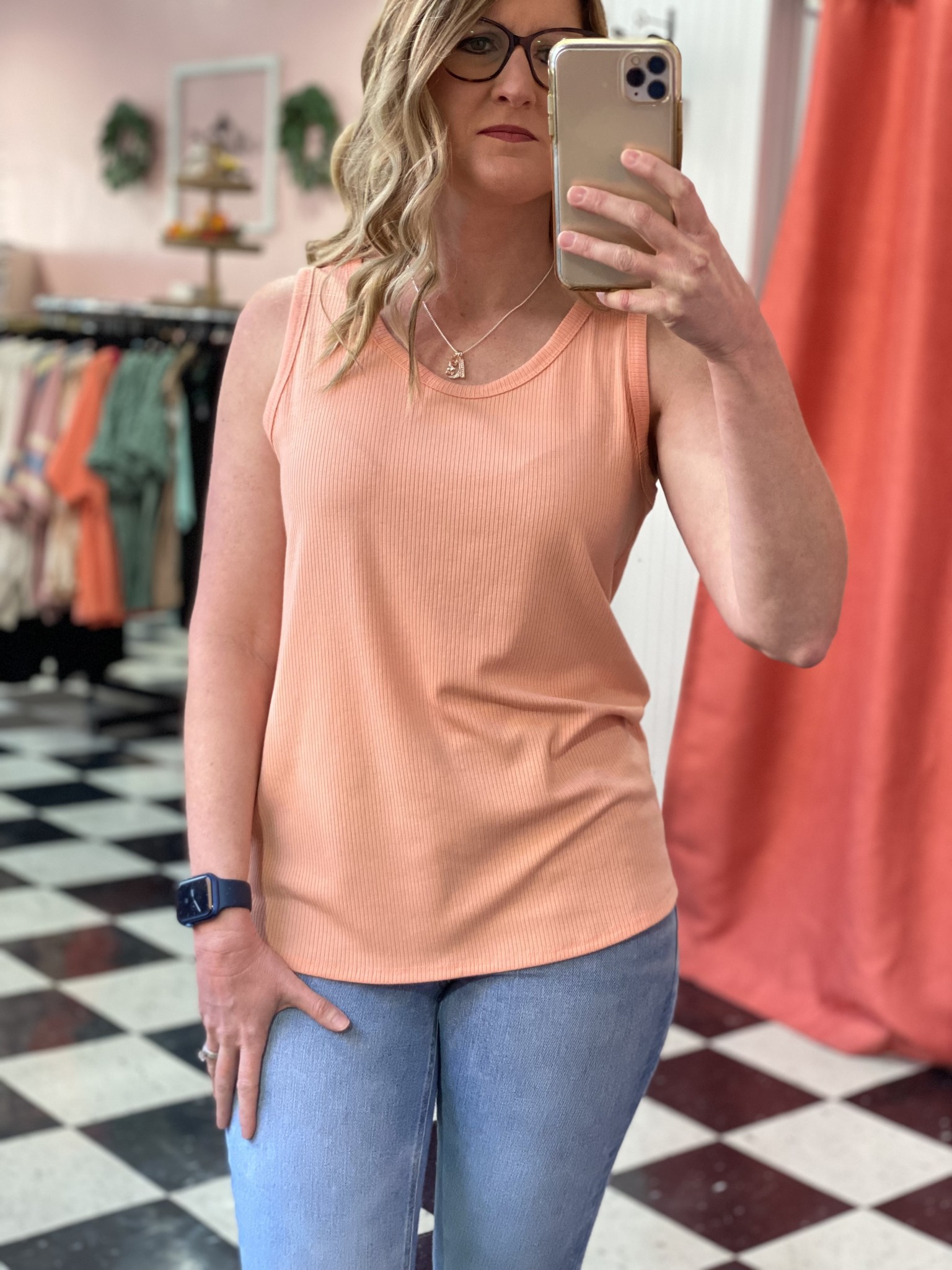 Peach Ribbed Tank - Attic Salt Boutique