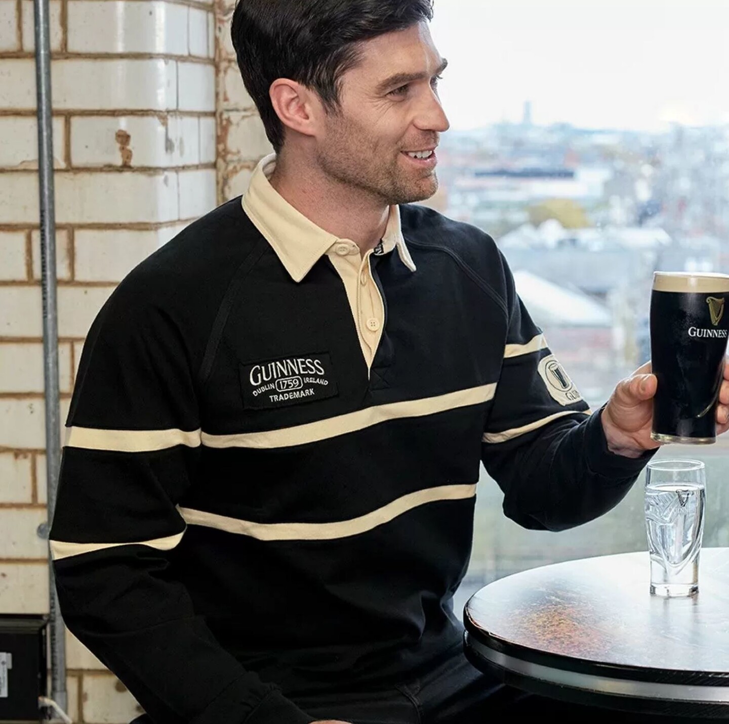 Guinness Cream & Black Rugby Shirt: Long Sleeve - Celtic Aer