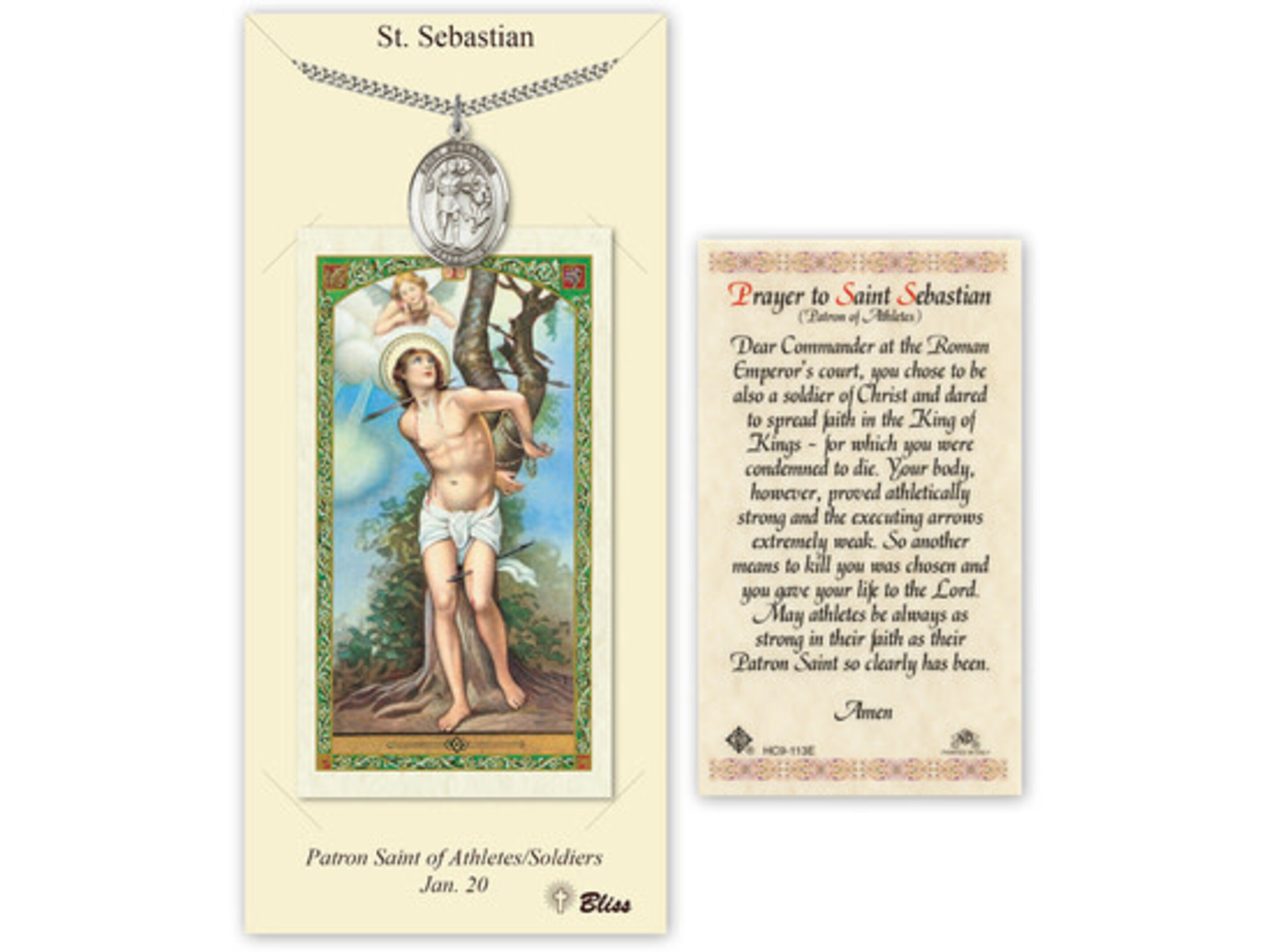 Pewter Medal on Prayer Card St. Sebastian LG - Celtic Aer