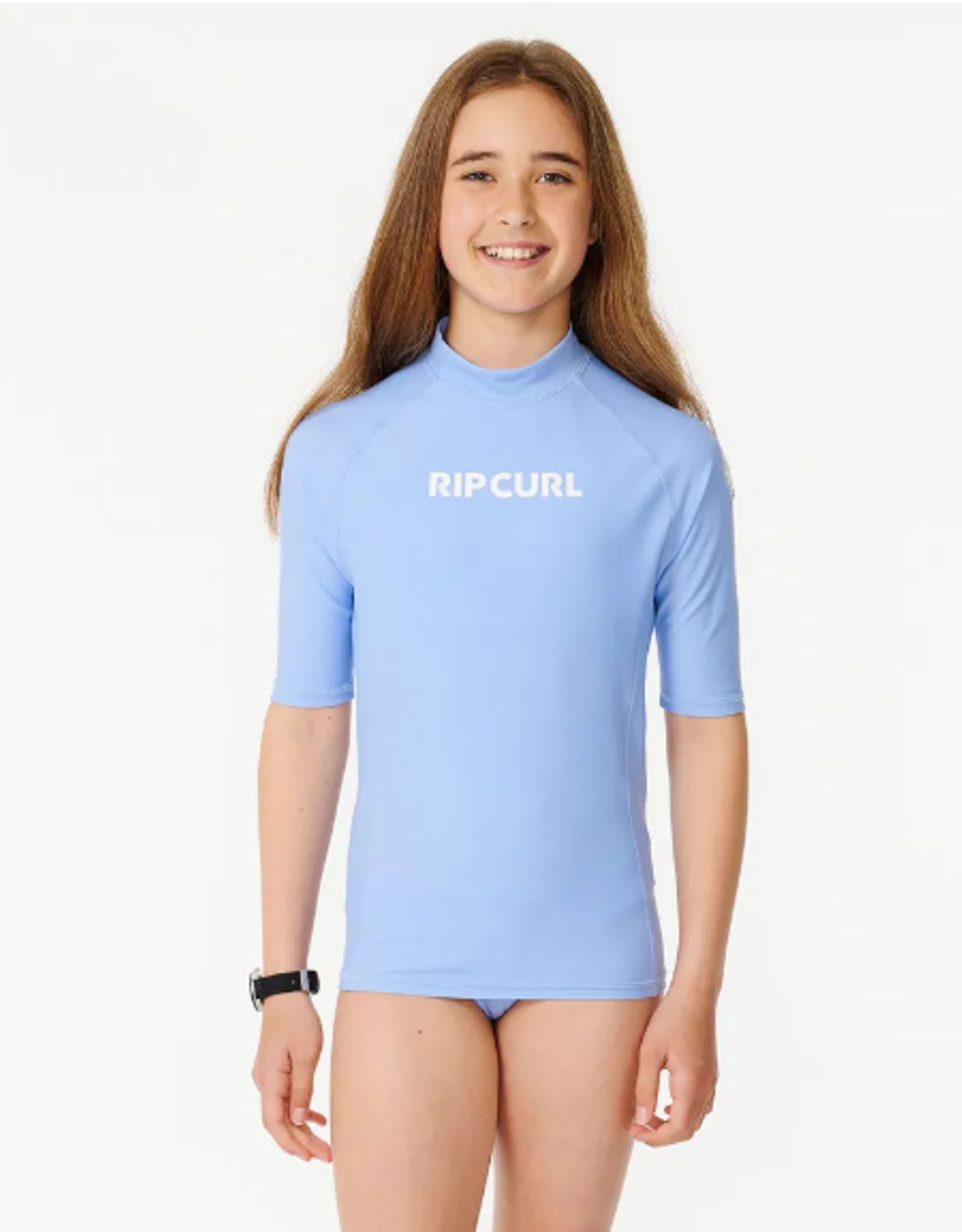 Teen Girls Classic Surf Short Sleeve Rash Vest - Limestone Surf