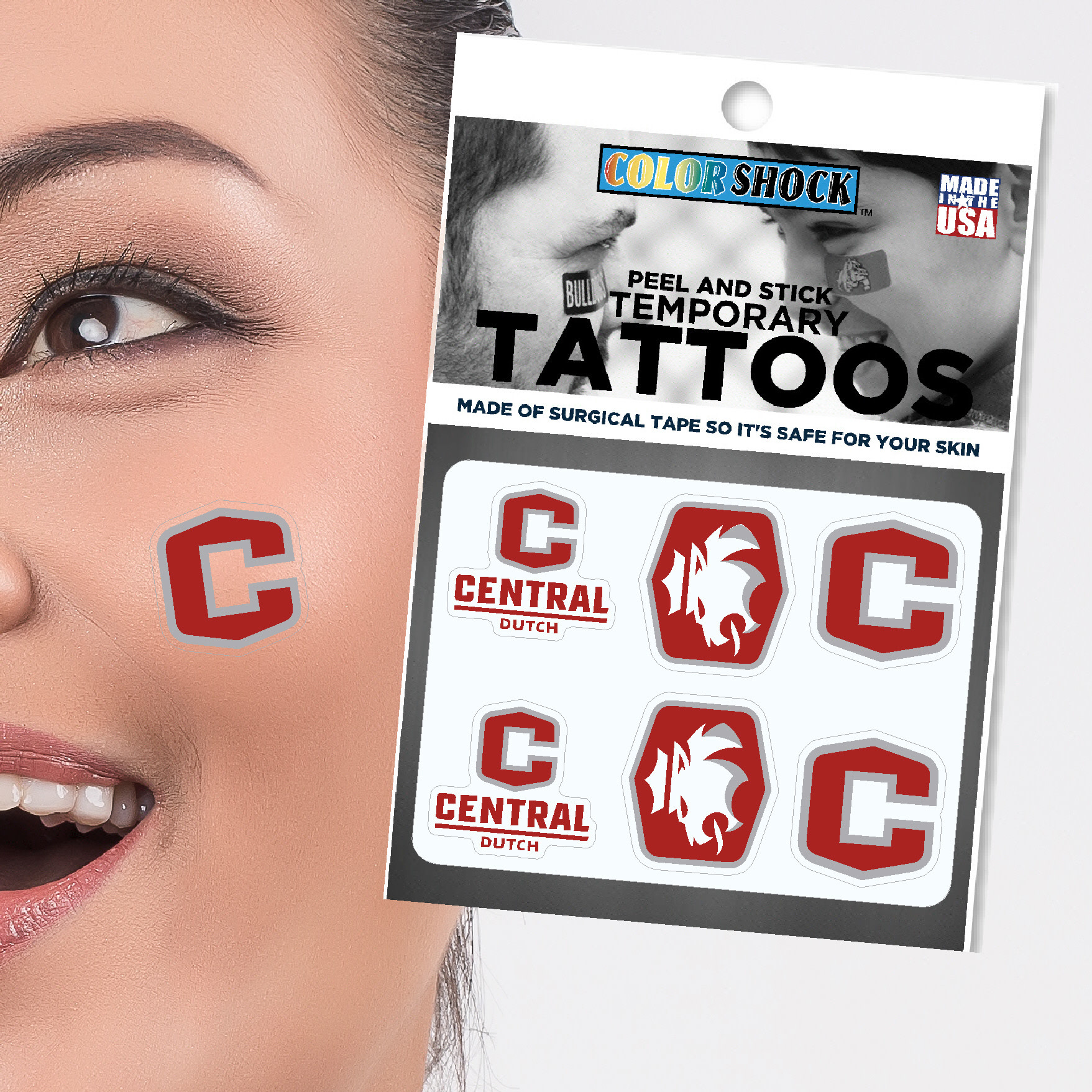 Color Shock Color Shock Tattoo 3 Logos - Central College Spirit Shoppe