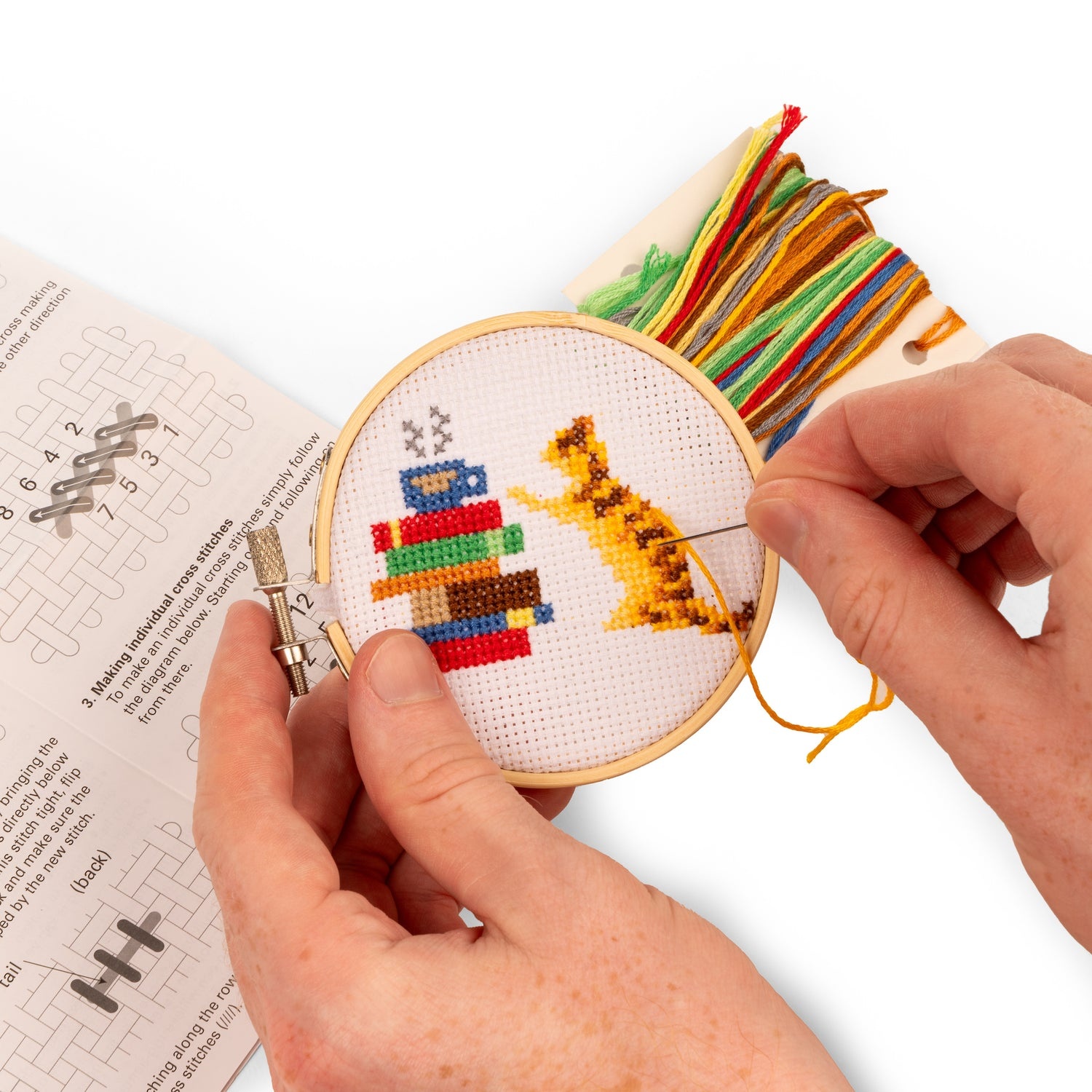 Mini Cross Stitch Cat & Books | Exit9 Gift Emporium - Exit9 Gift Emporium