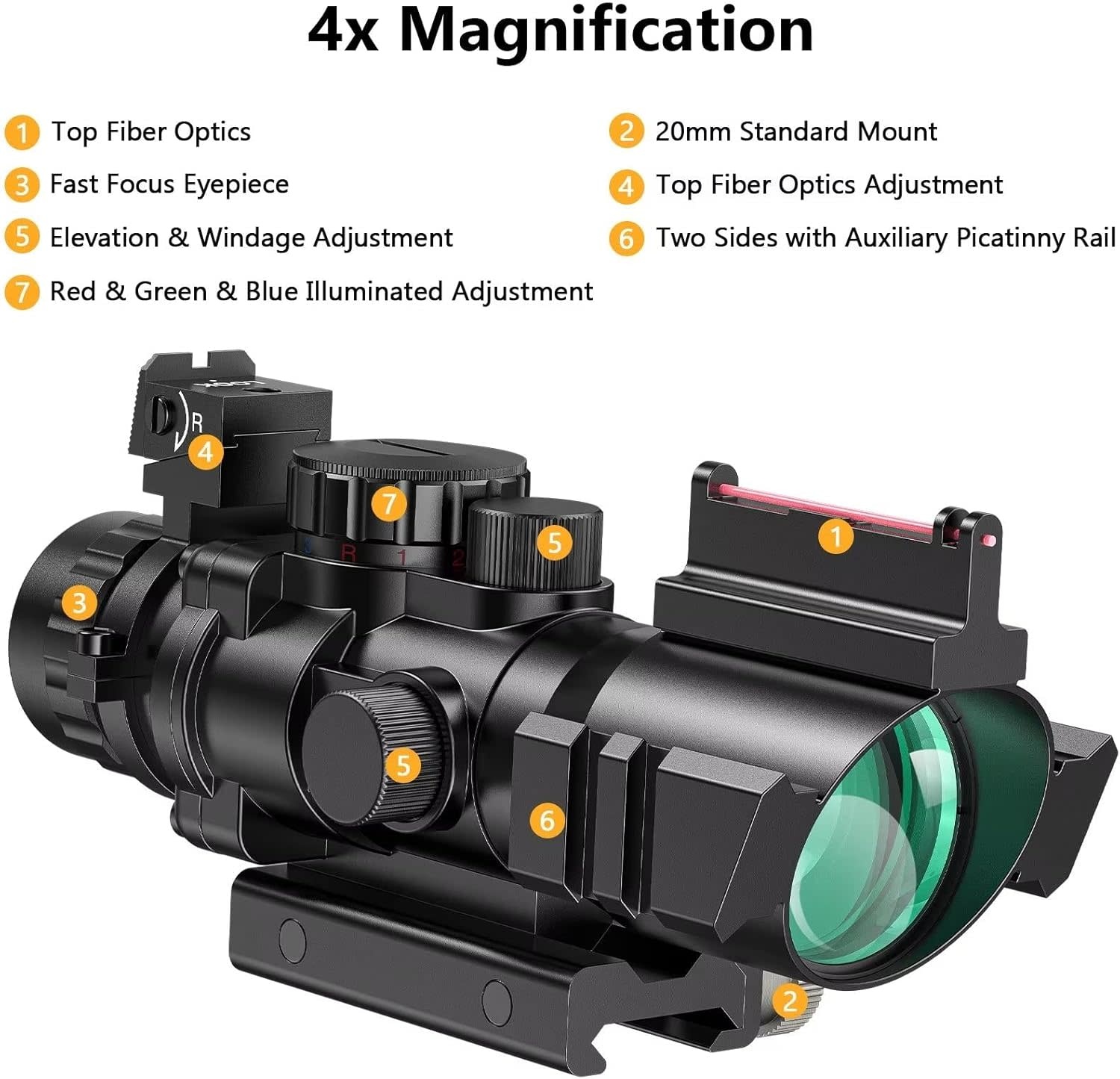 Compact 4x32 Prism Tactical Rifle Scope Red & Green & Blue Illuminated ...