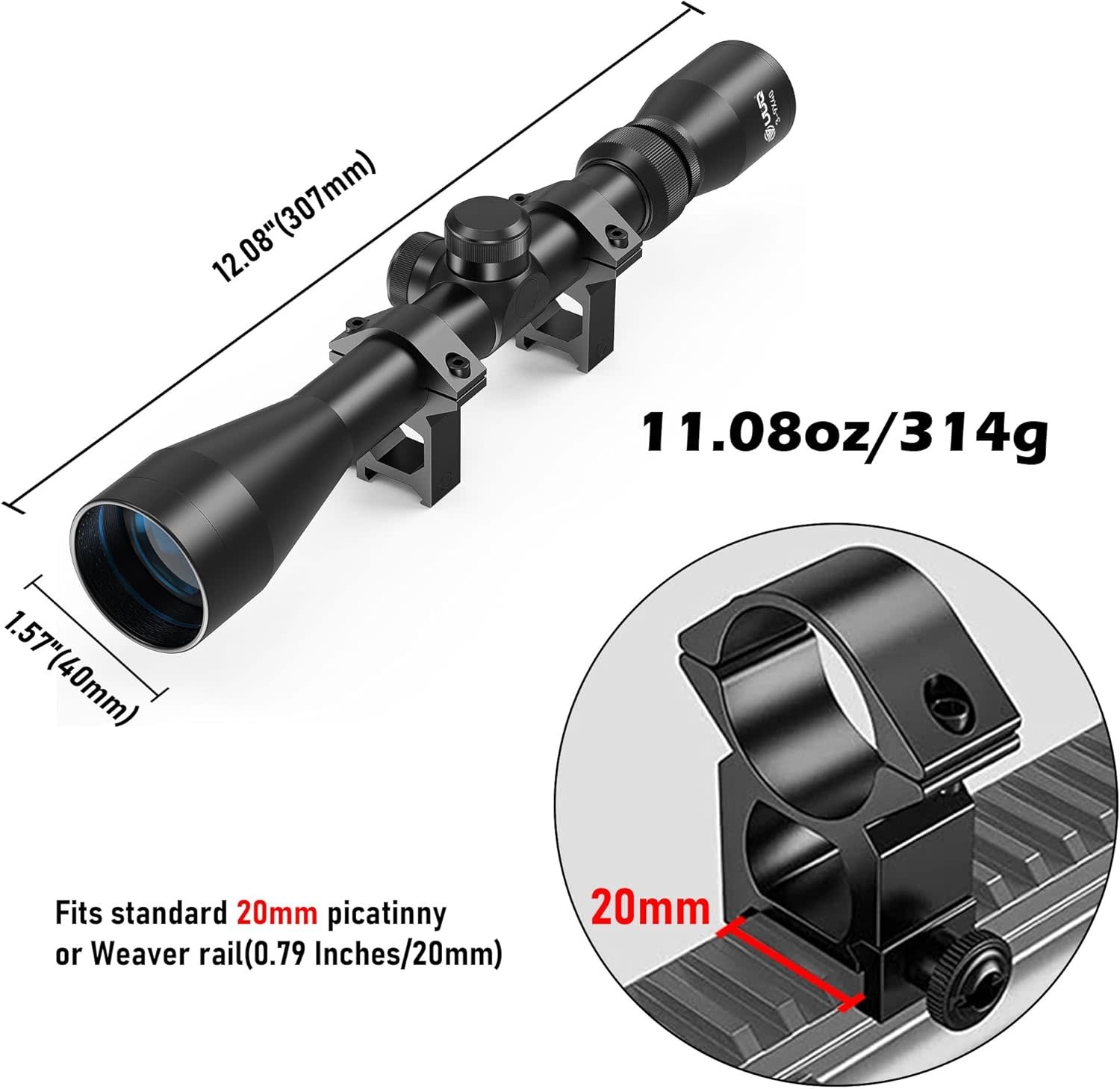 Rifle Scope 3-9×40 with Rangefinder Reticle with 20mm Picatinny Mounts ...