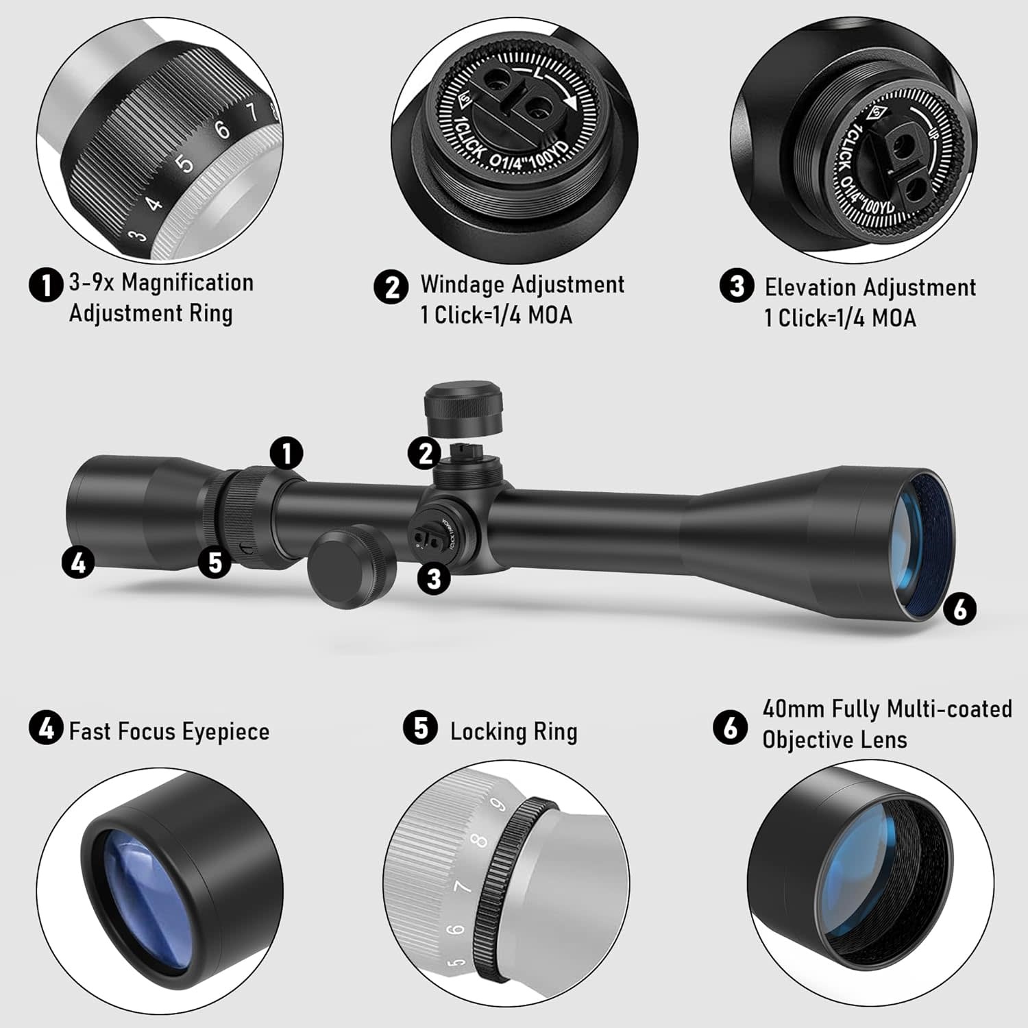 Rifle Scope 3-9×40 with Rangefinder Reticle with 20mm Picatinny Mounts ...