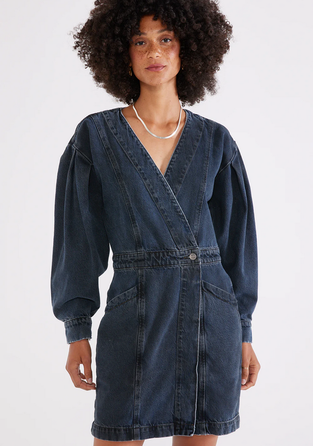 Denim wrap dress store