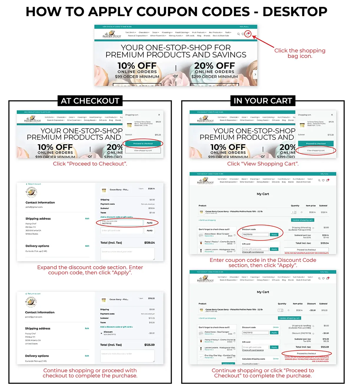 Applying Coupon Codes - Pastry Depot