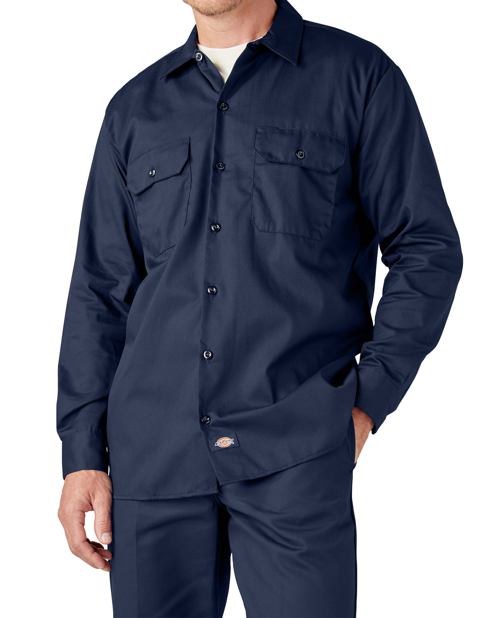 DICKIES Long Sleeve Work Shirt Navy Blue Original Fit - 574NV ...