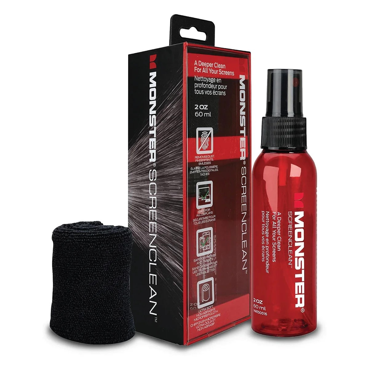 Monster A/V Screen Cleaner 180ML with Two MicroFiber Wipes ScreenClean ...