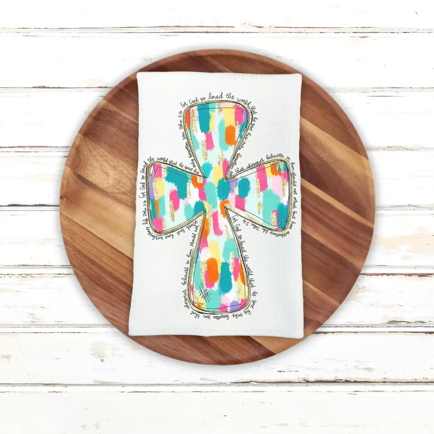 Preppy Brushstroke Cross Dish Towel - Prestonwood Bookstore