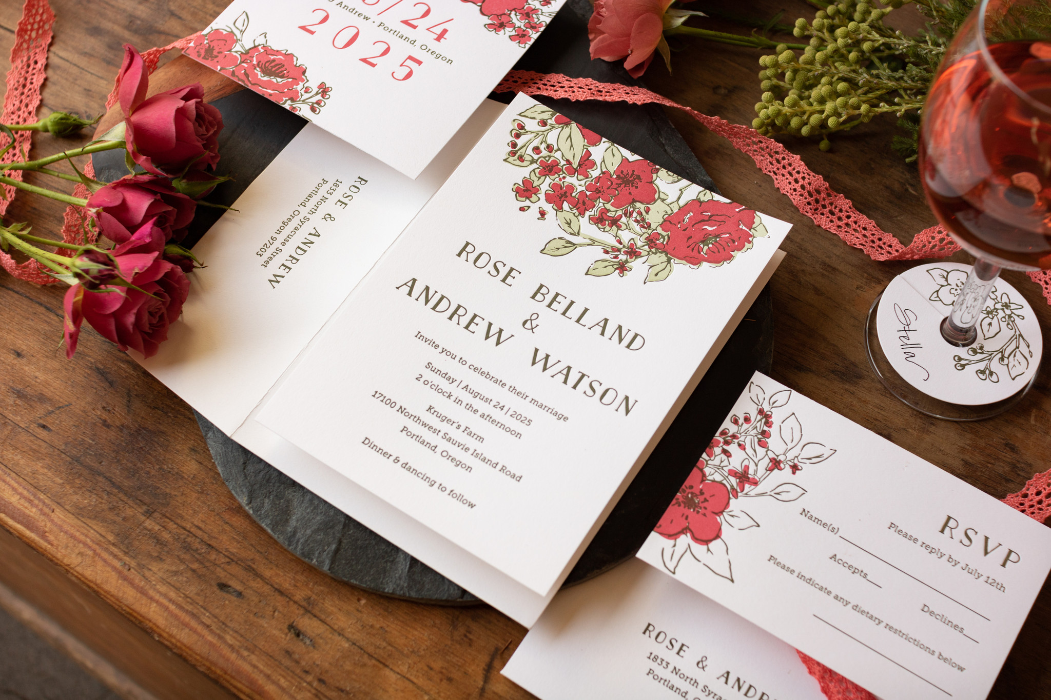 wedding invitation samples rose