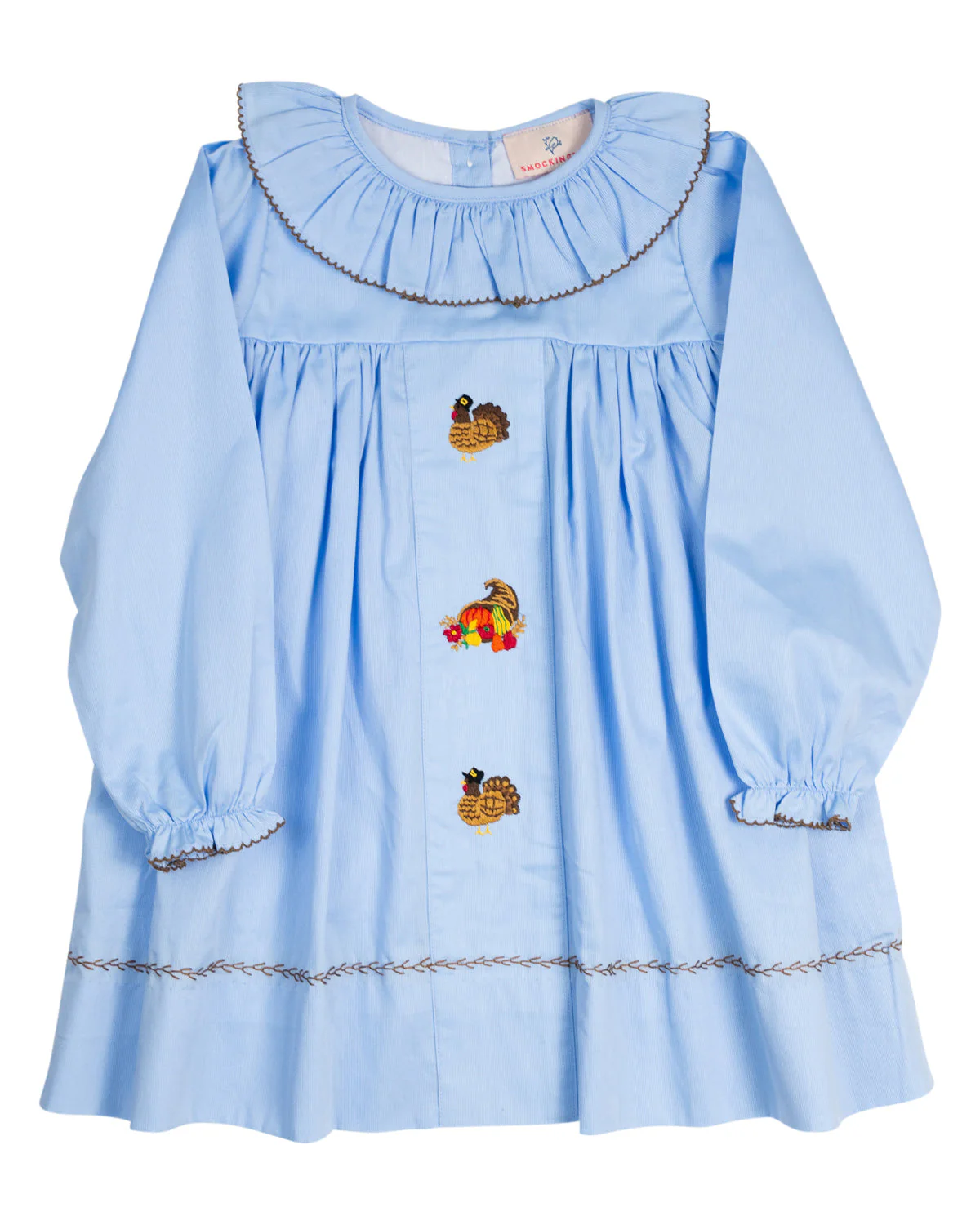 Lt. Blue Embroidered Turkey Dress - Polliwogs Children's Boutique