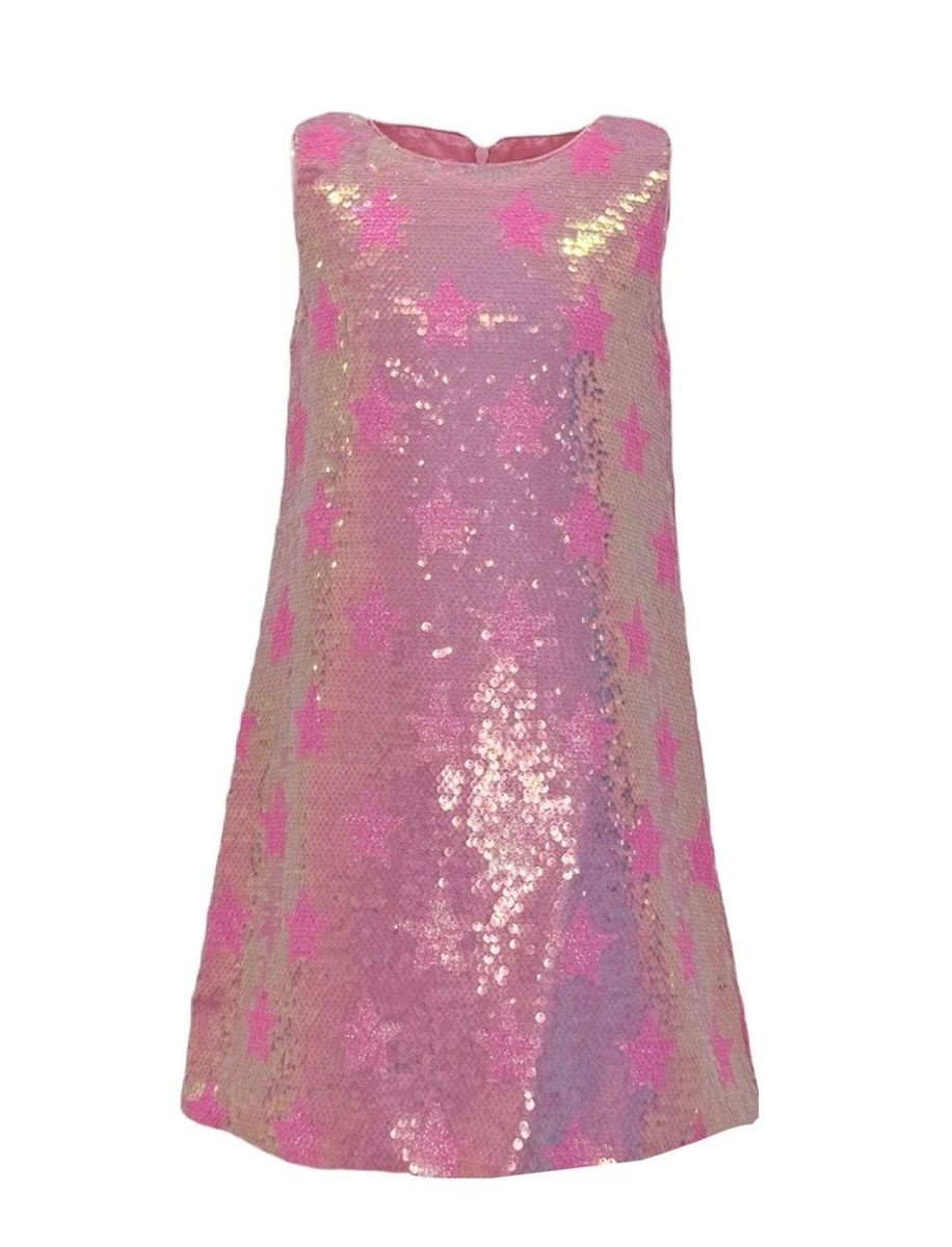 Neon Pink Star Sequin Flip Dress - Polliwogs Children's Boutique