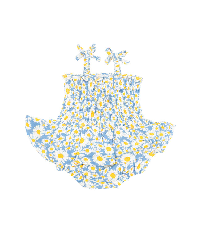Blue Shasta Daisy Smocked Bubble w/Skirt - Polliwogs Children's Boutique