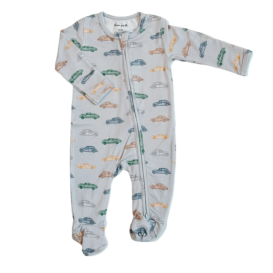Dear Perli Vintage Vroom Bamboo Zip Footie | Polliwogs - Polliwogs ...