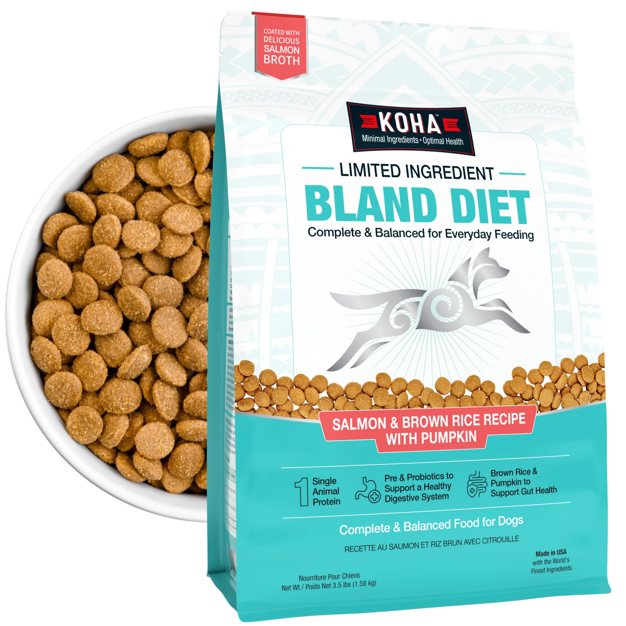 Koha Dog Kibble | Salmon & Brown Rice Bland Diet 20 lb - The Pet Beastro