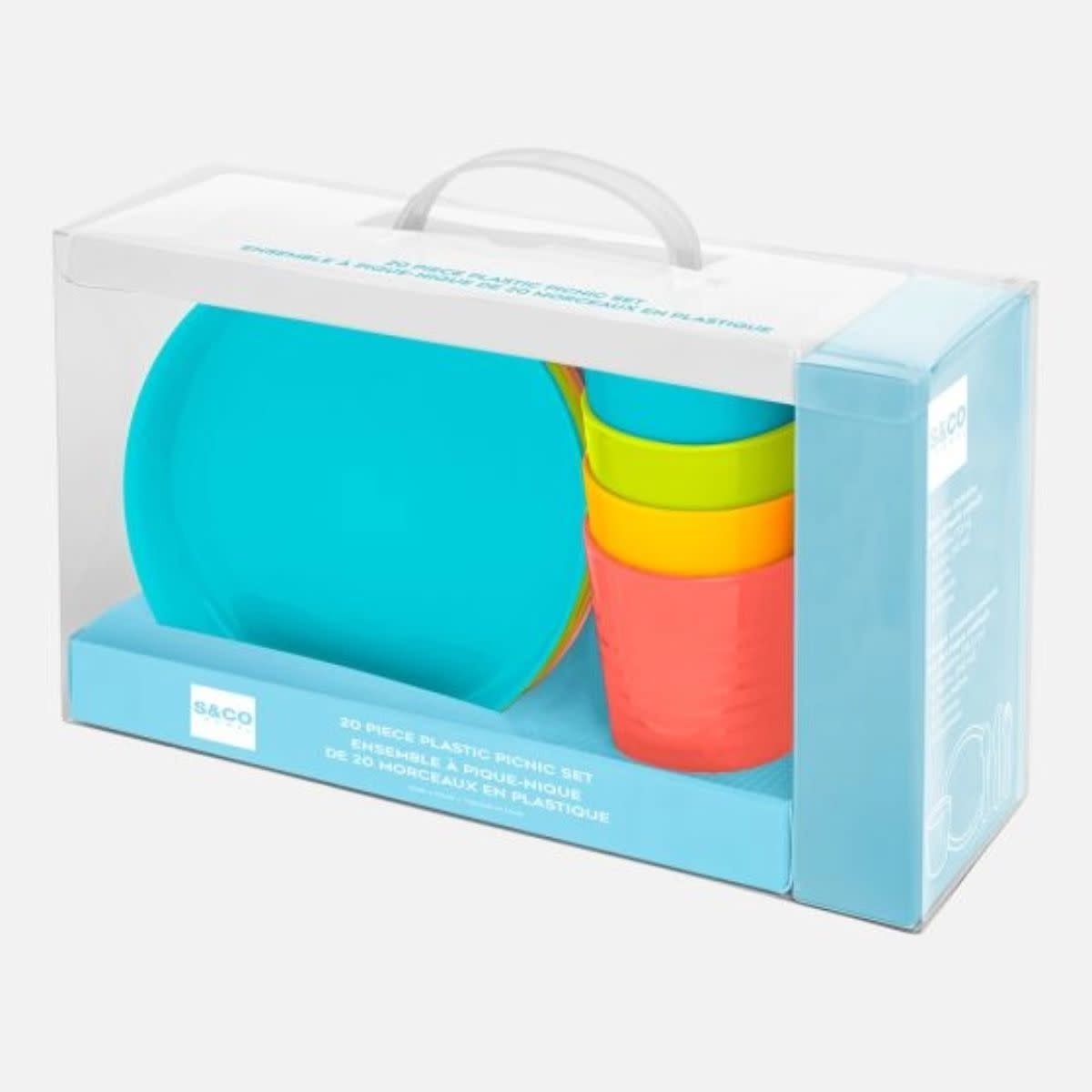 PLASTIC 20PC PICNIC DINNERWARE SET ASSORTED COLOURS - Oxford Mills Home ...