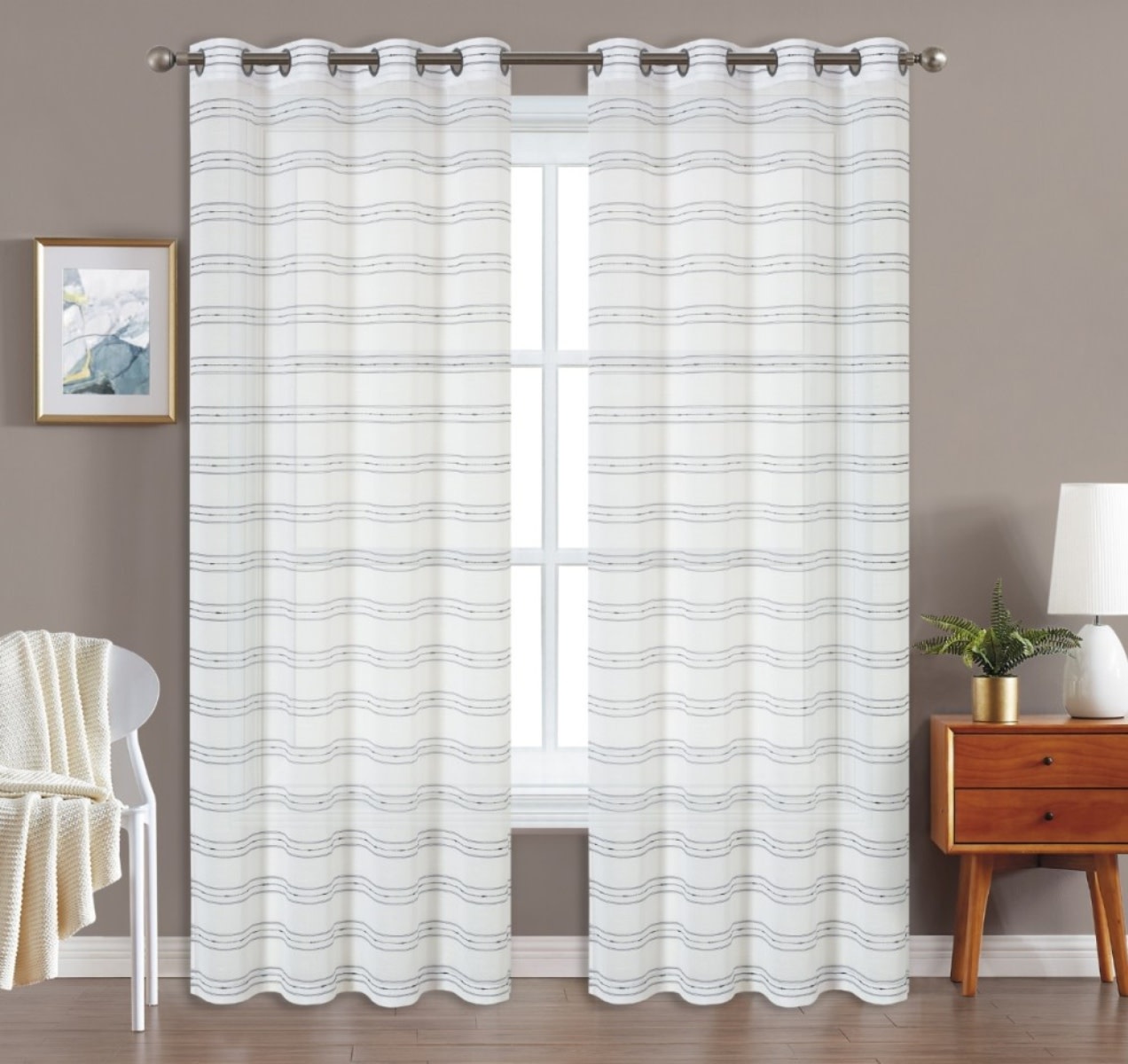 ELENA 2 PK STRIPED JACQUARD SHEER WINDOW PANELS AST 37X84" - Oxford ...