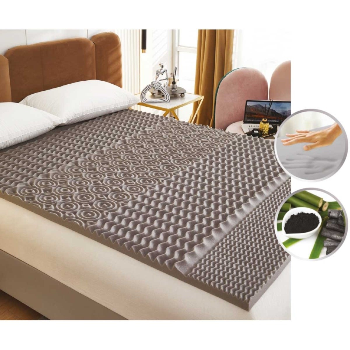 5 ZONE CHARCOAL 1.5" MEMORY FOAM MATTRESS TOPPER GREY - Oxford Mills ...