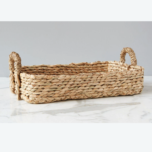 24x16x4 Natural Rush Woven Rectangular Tray With Handles - Outside the ...