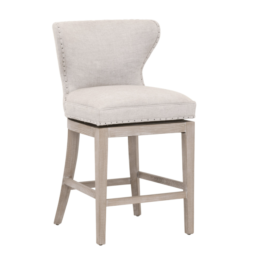 27" Bisque French Linen Performance Fabric Swivel Counter Stool ...