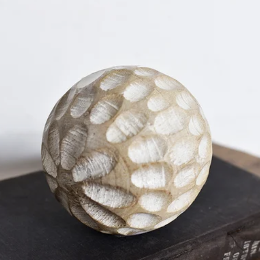 4" Carved Solid Mango Wood Ball - Outside the Box Palm Beach