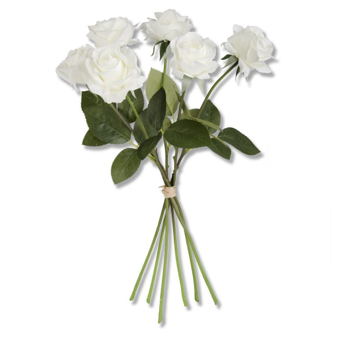 17" White Real Touch Full Bloom Rose Stem With Foliage Bundle - Outside ...