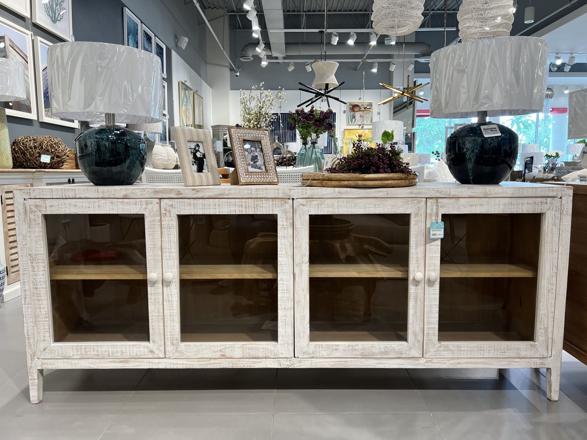 85x20x36 Agno Reclaimed Pine White Wood 4 Door Sideboard