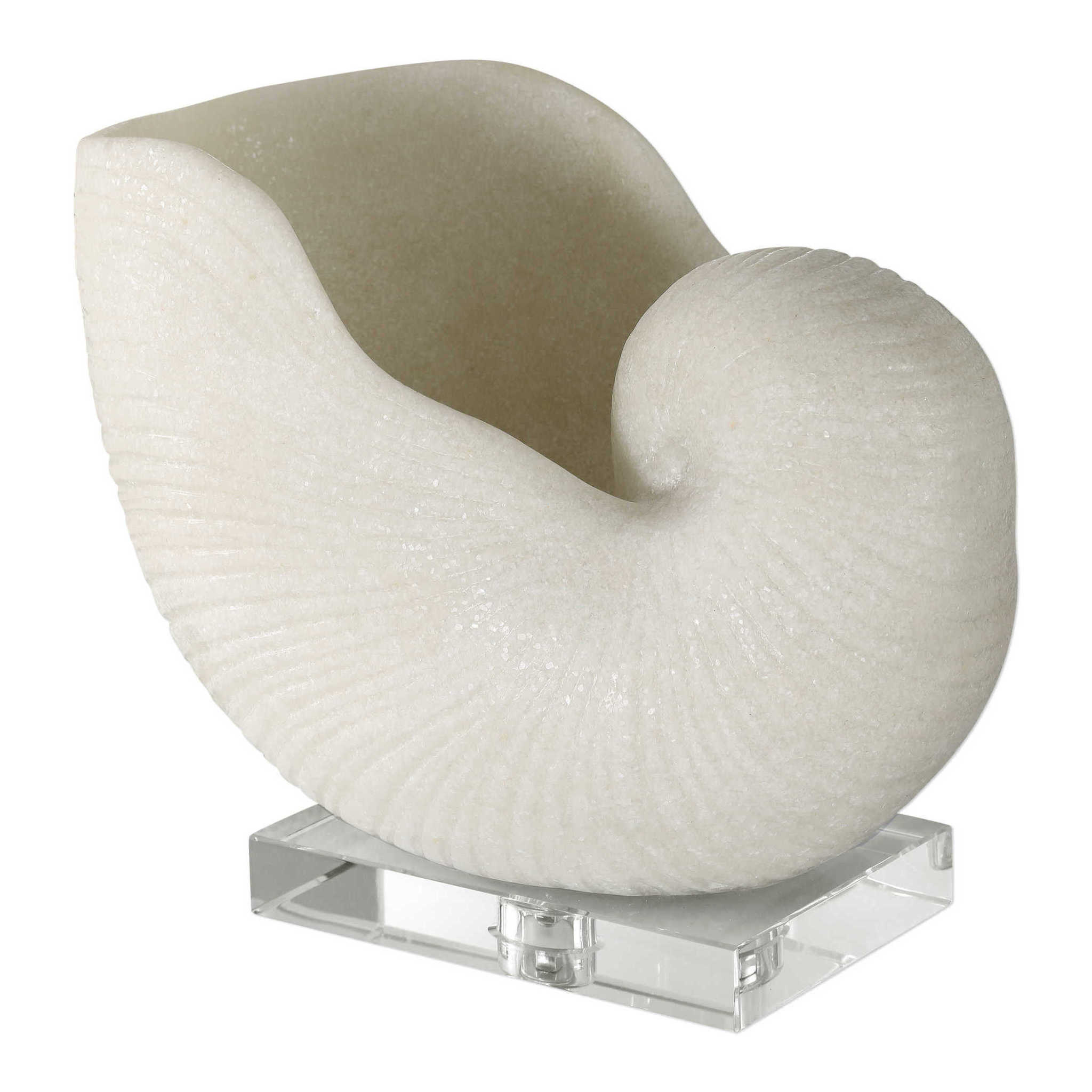9" Nautilus Ivory Man-made Stone Shell Sculpture With Crystal Base ...