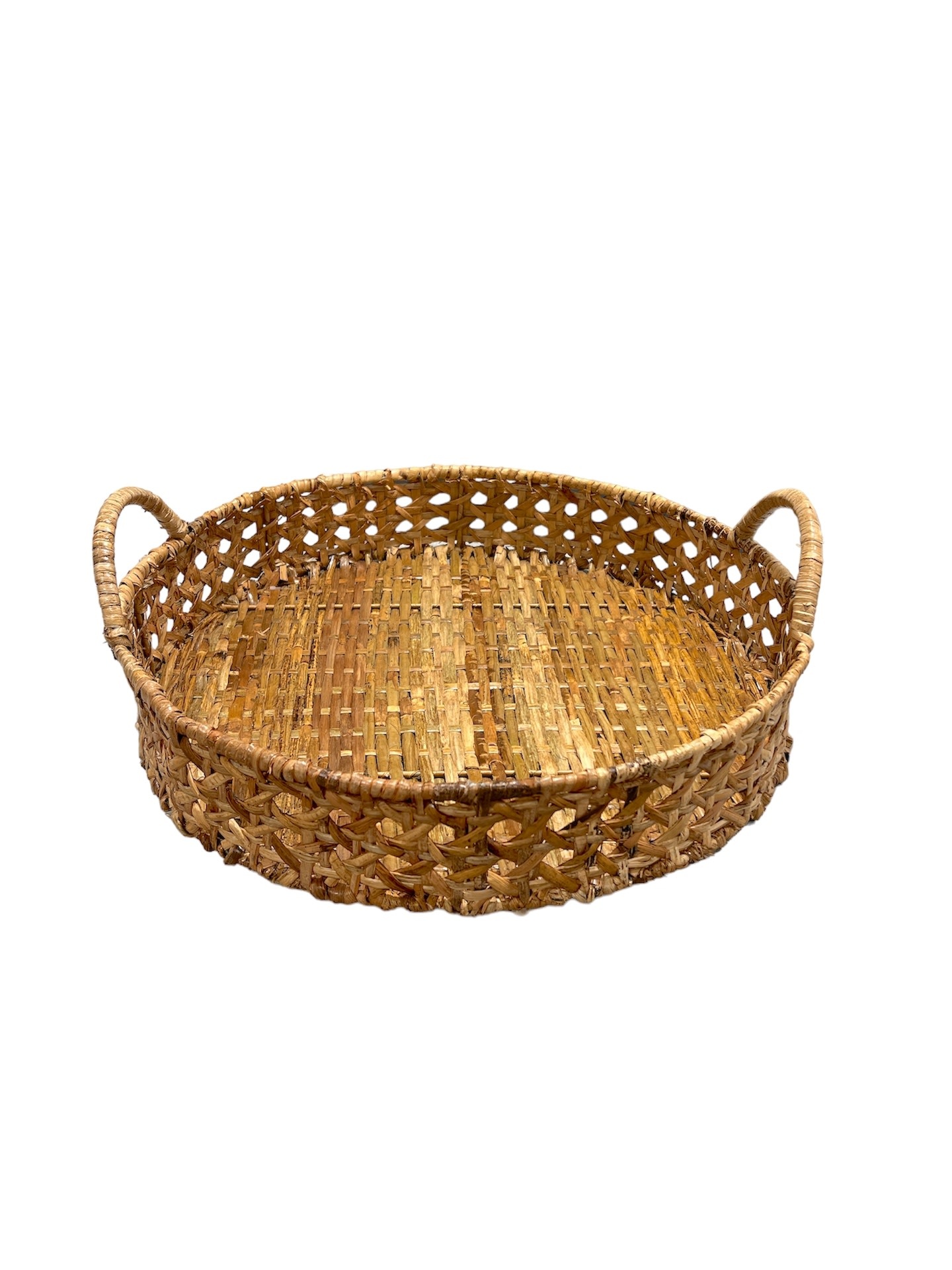 20" Natural Rattan Handwoven Tray With Handles - Outside the Box Palm Beach