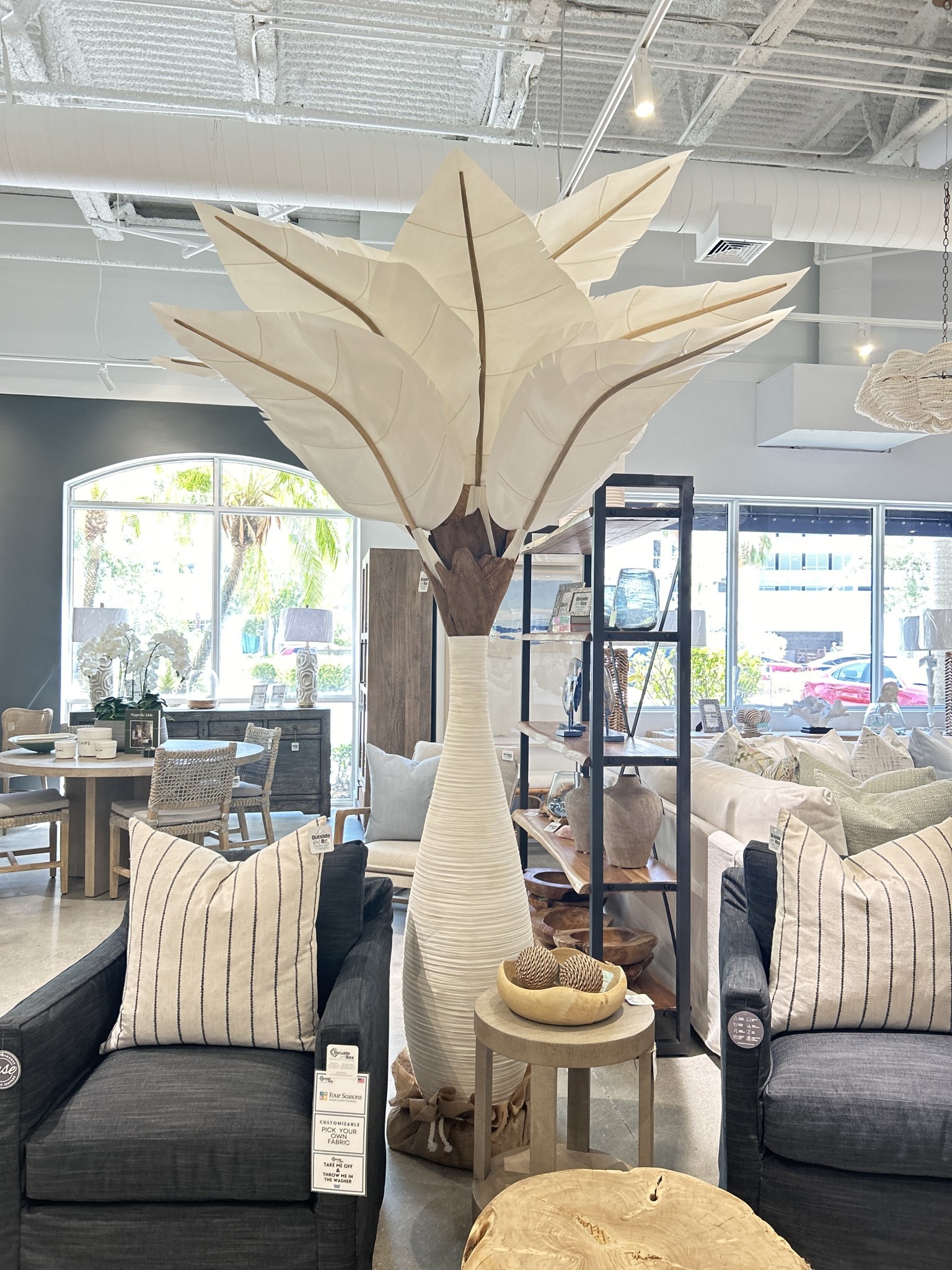9' Natural Canvas Manilla Palm Tree Decor - Outside the Box Palm Beach