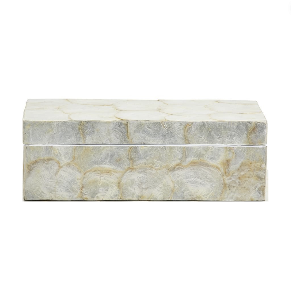 14x8x5 White Capiz Coastal Shell Accent Box - Outside the Box Palm Beach