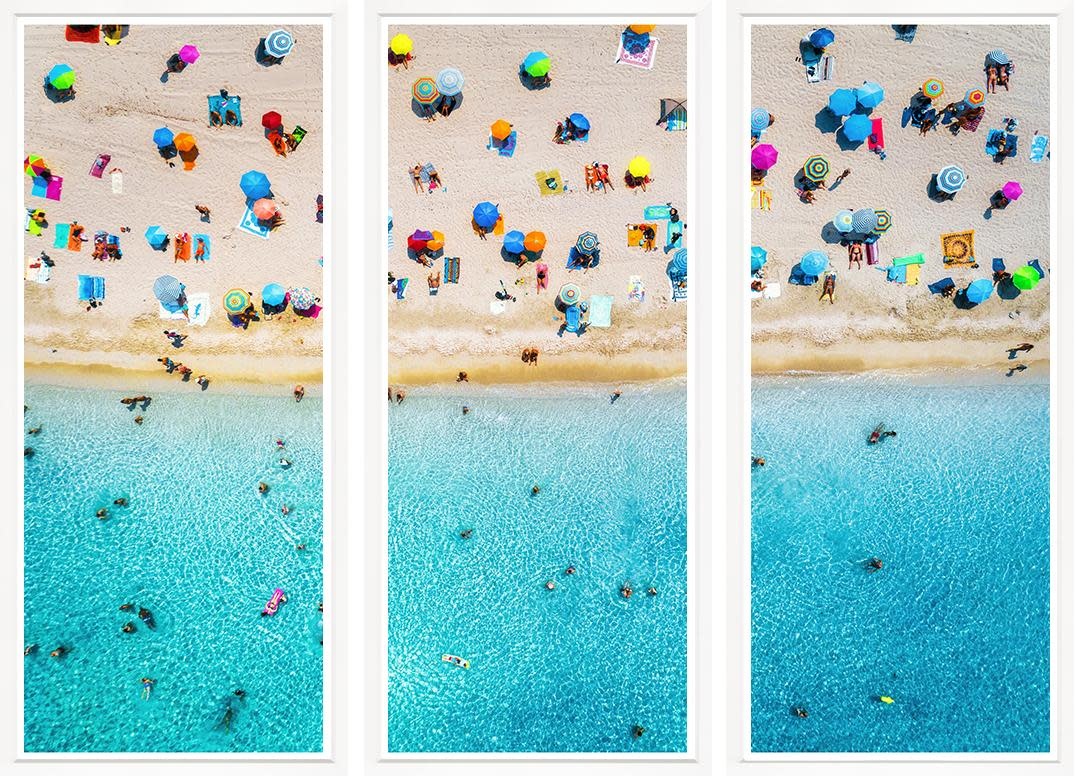 67x50 Trowbridge Aerial Beach Triptych Art - Outside the Box Palm Beach