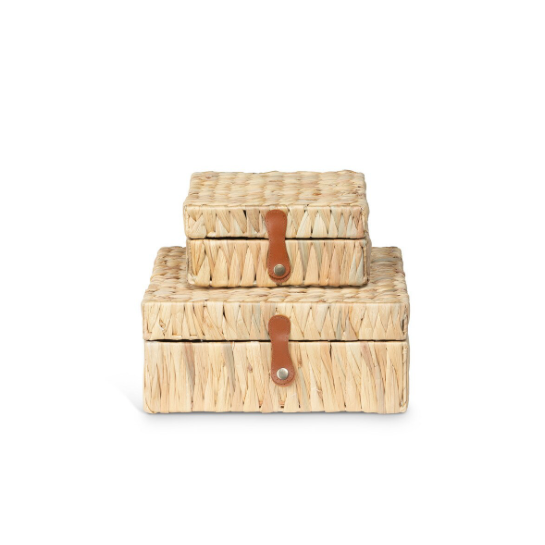 13" & 9" Set Of 2 Island Palm Water Hyacinth Decorative Boxes - Outside ...