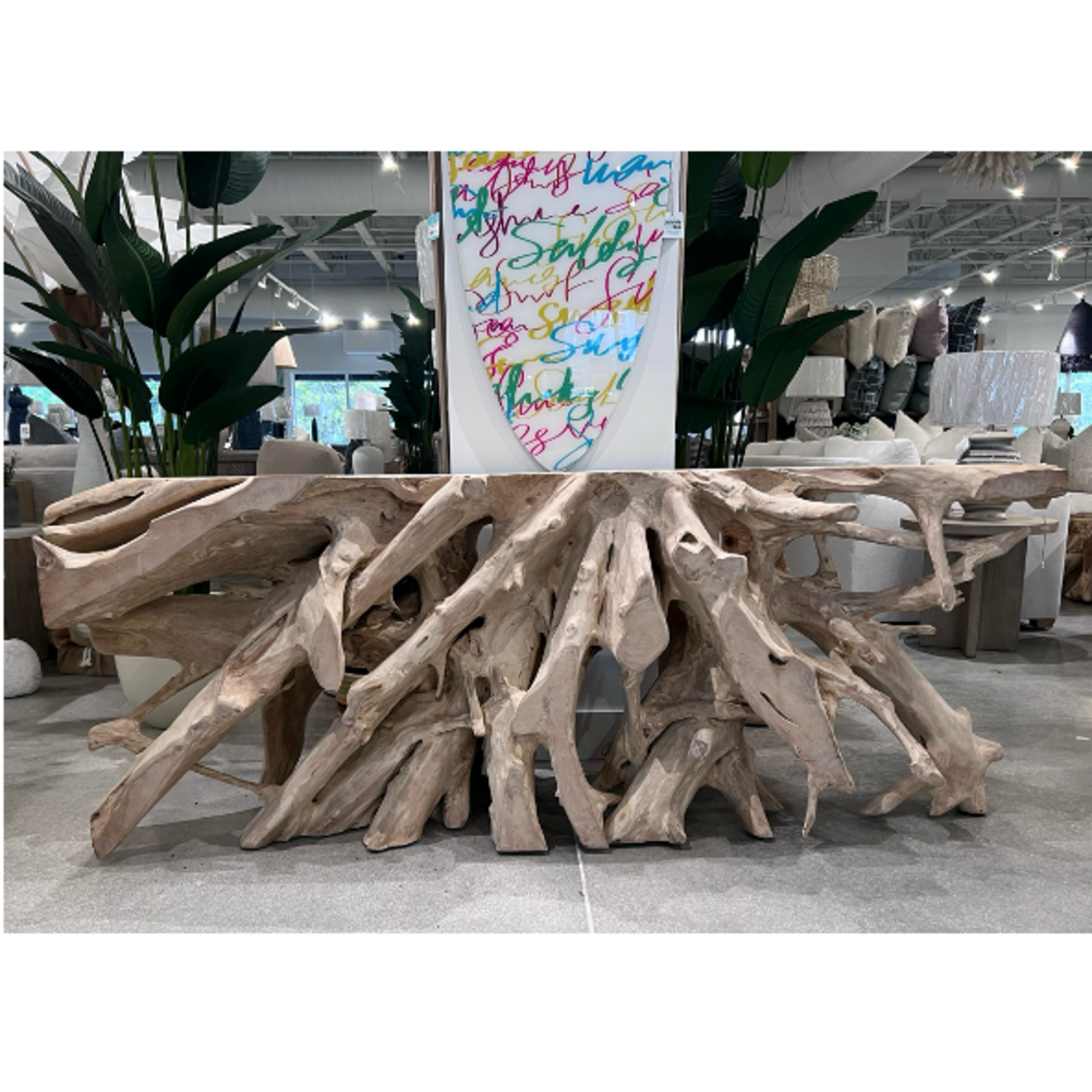 84x24x32 Bleached Teak Root Console Table - Outside the Box Palm Beach