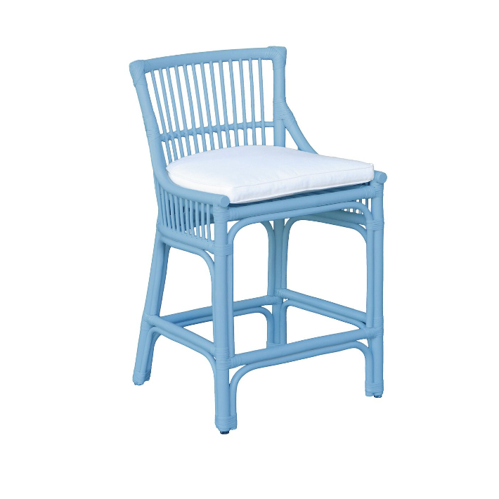 27" Winston II Rattan Counter Stool In Sky Blue - Outside the Box Palm ...