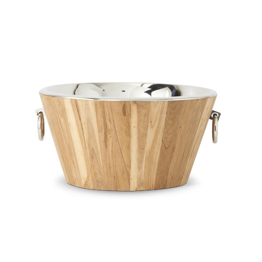 18x9 Natural Teak Wood Wine Tub With Silver Insert & Handles - Outside ...