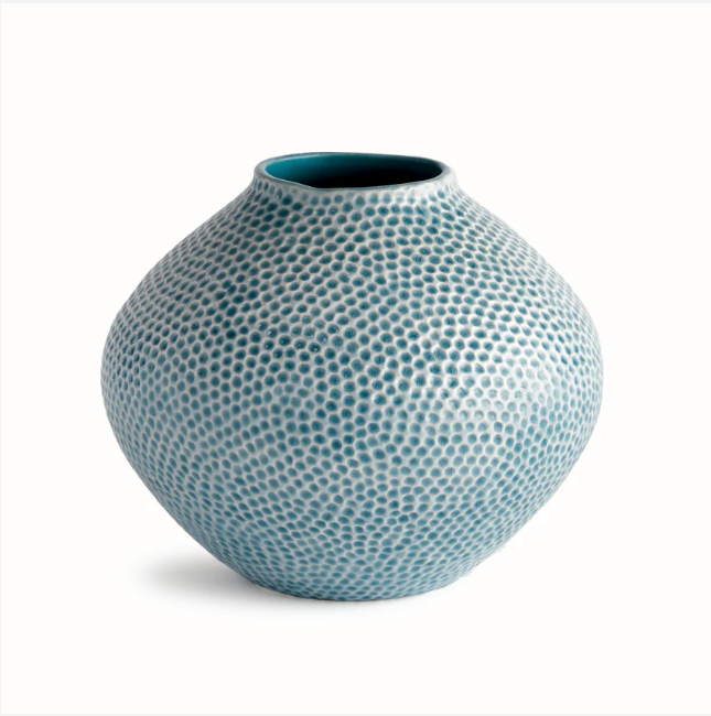 12" Miro Aqua Blue Organic Dot Texture Vase - Outside the Box Palm Beach
