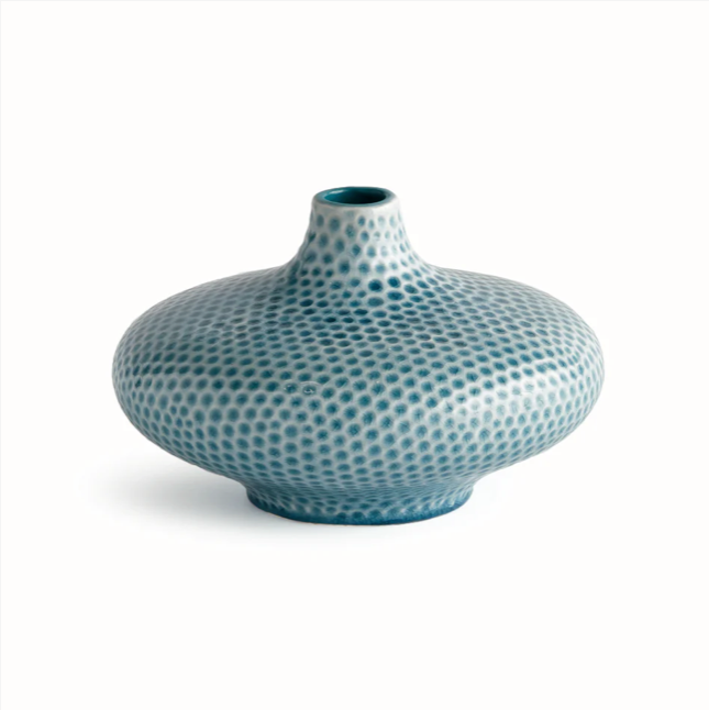6" Miro Aqua Blue Organic Dot Texture Vase - Outside the Box Palm Beach