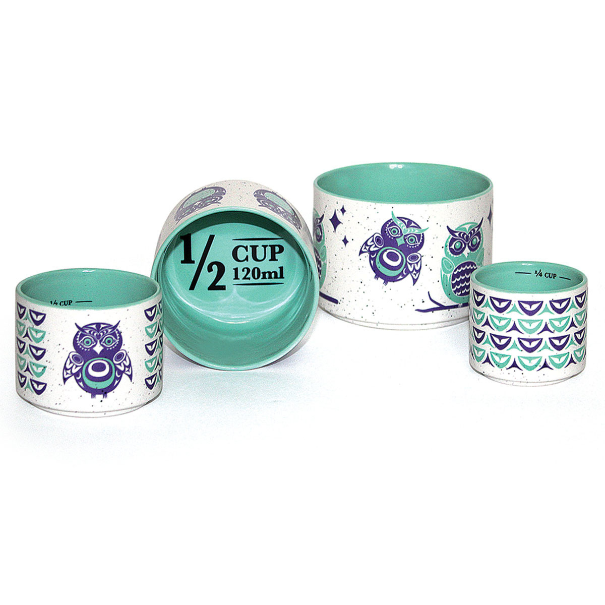 Ceramic Measuring Cup Set - Owls - La Boutique Boréale