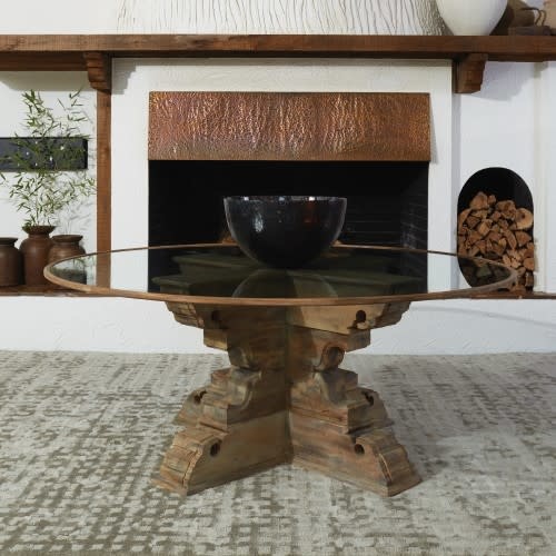 Capital Dining Table with Glass Top, Aged Finish - 60 Inch x 60 Inch x ...