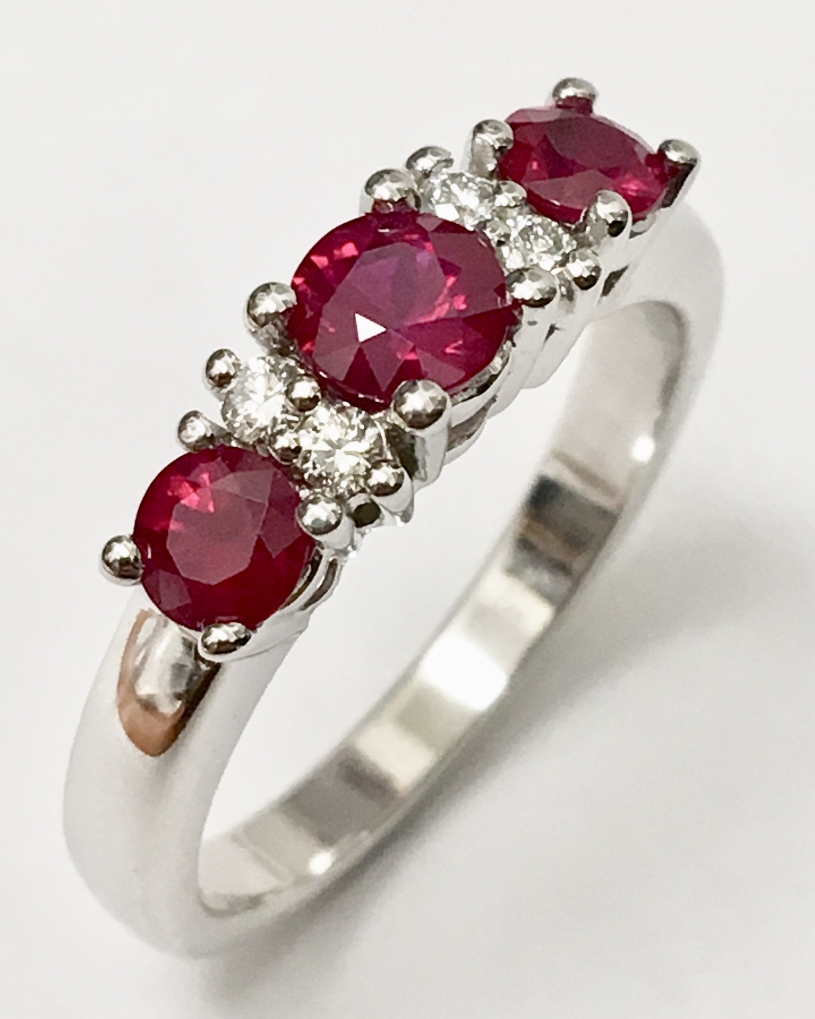 Triple Ruby & Diamond Ring 18KW - Forest of Jewels